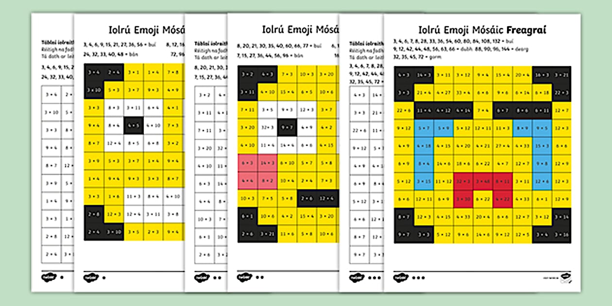 😊 5th/6th Class Emoji Multiplication Mosaic Differentiated Worksheets ...
