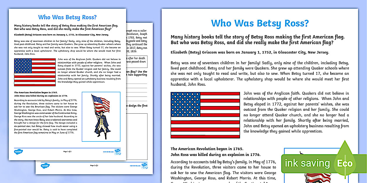 Betsy Ross Biography Worksheet | Flag Day USA | Twinkl USA
