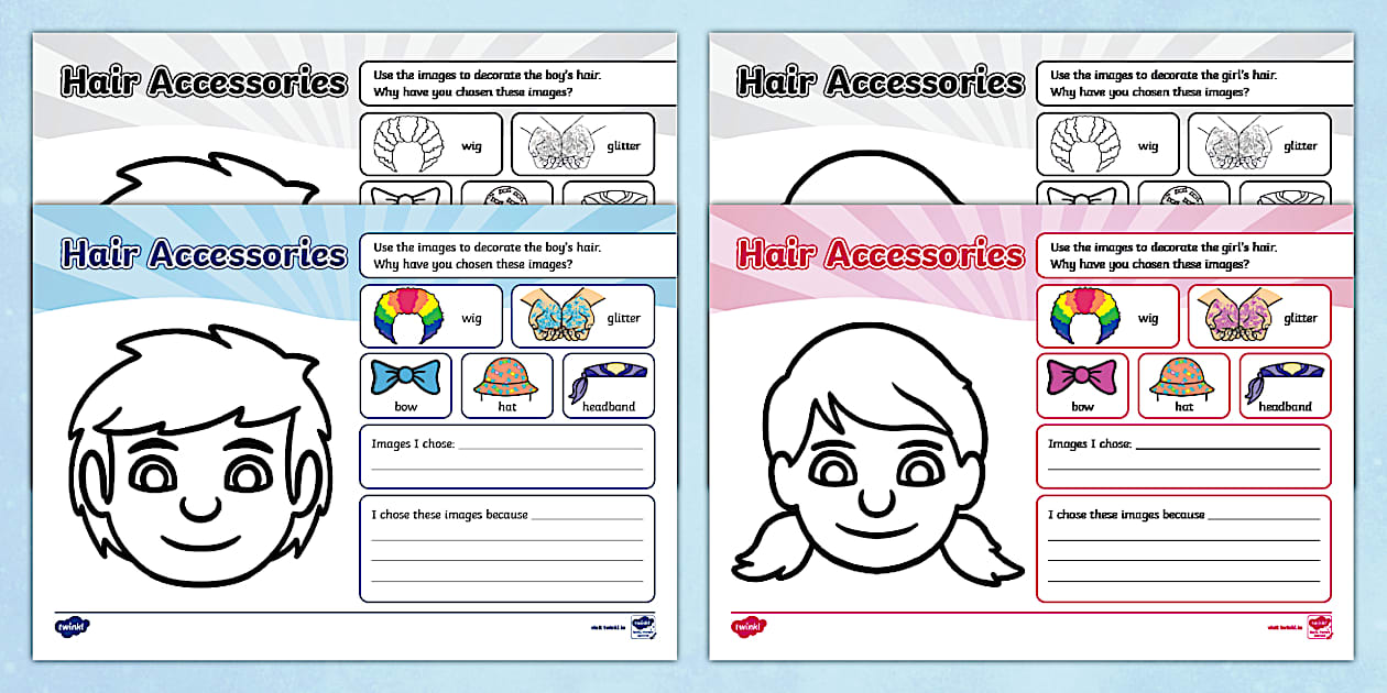 Hair Accessories Worksheet (Teacher-Made) - Twinkl