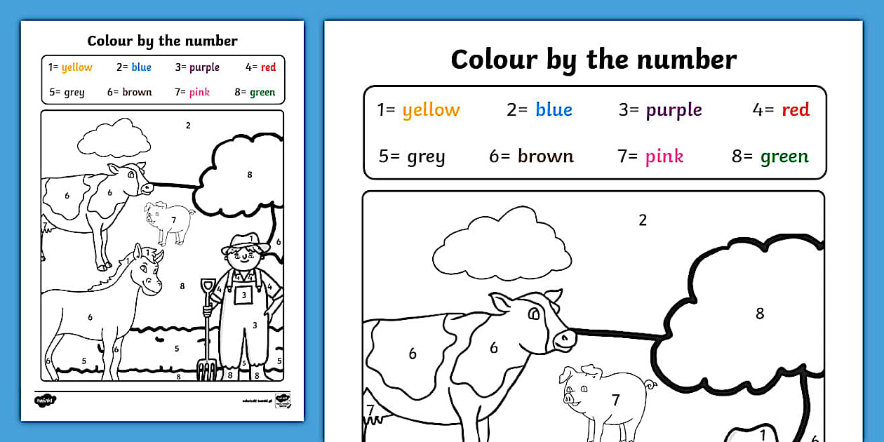 Farm Animals | Colouring Sheet With Numbers (teacher made)