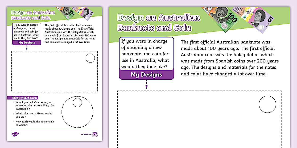 Design a Currency Worksheet | Twinkl Australia - Twinkl