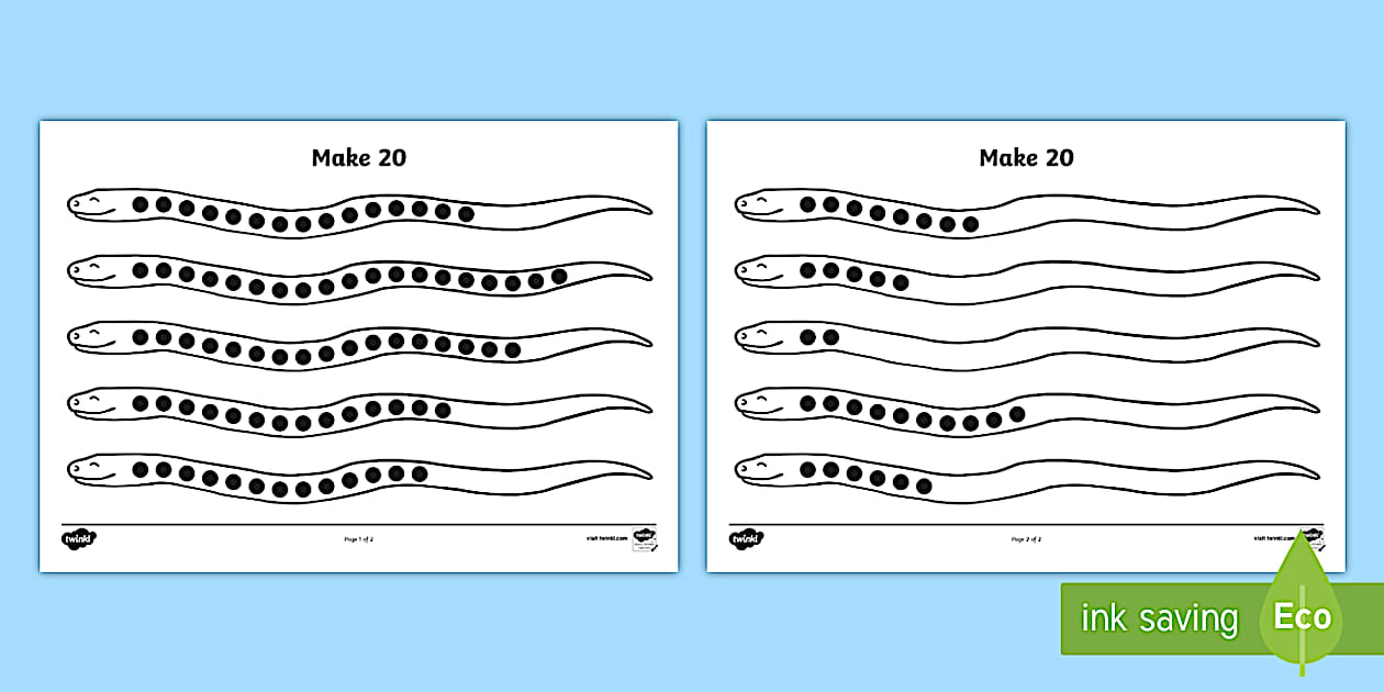 Snake Fingerprint How Many More To Make 20? Worksheet / Worksheet