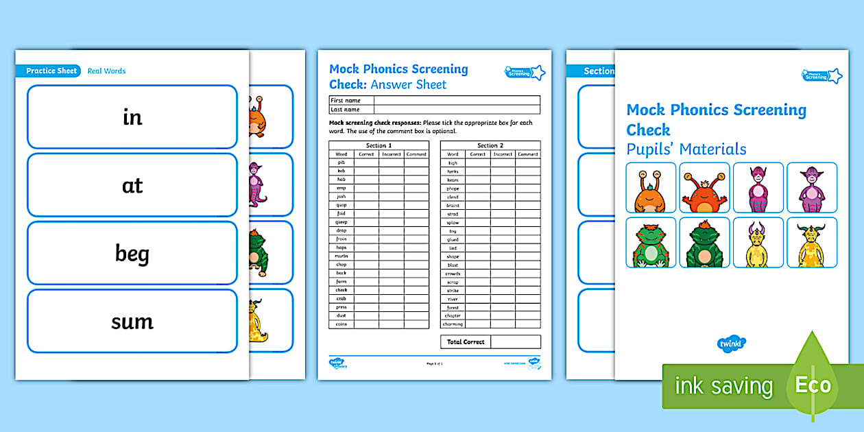 Black and White Mock Phonics Screening Check Resource Pack