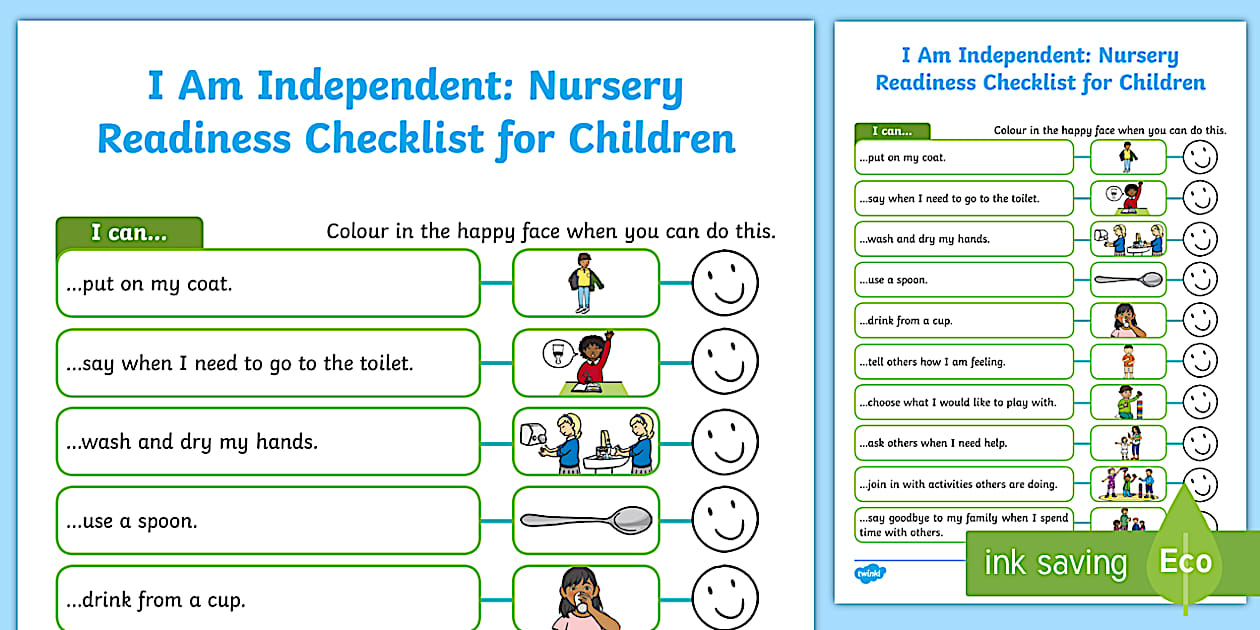 Editable I Am Independent: Nursery Readiness Checklist for Children