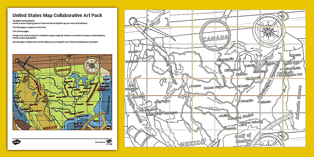 United States Map Collaborative Art Pack (teacher made)