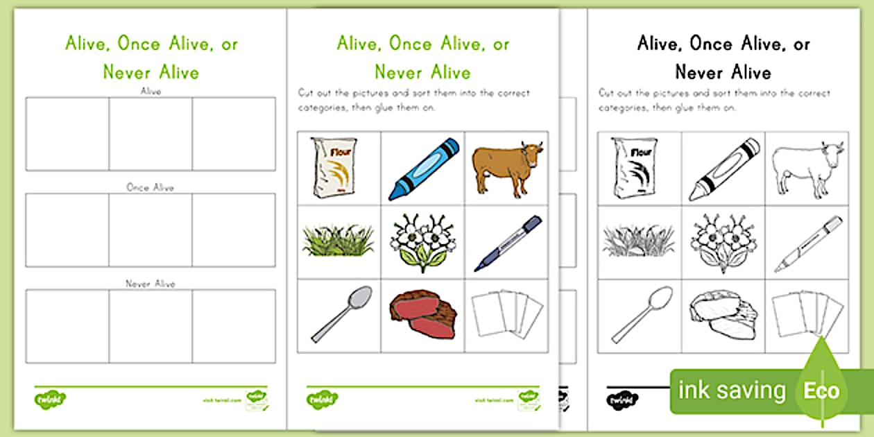 Alive, Once Alive, or Never Alive Cut and Paste Worksheet