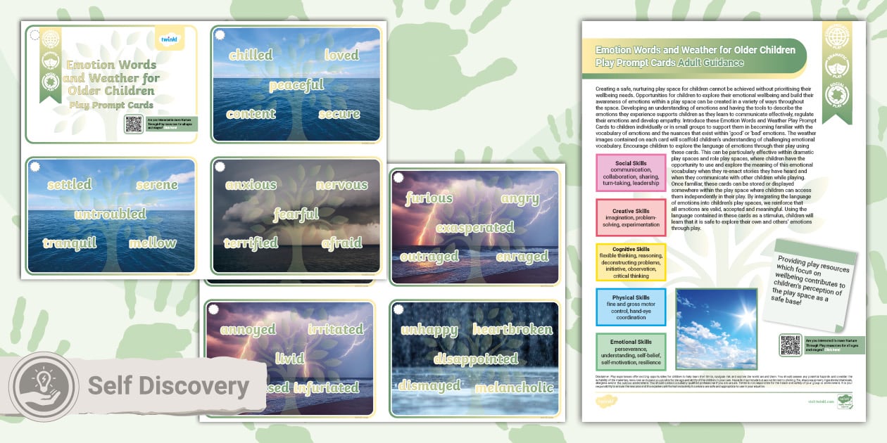 Emotion Words and Weather Older Children Play Prompt Cards