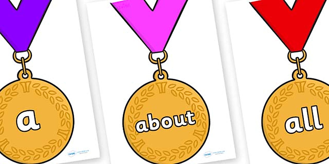 100 High Frequency Words on Gold Medals (teacher made)