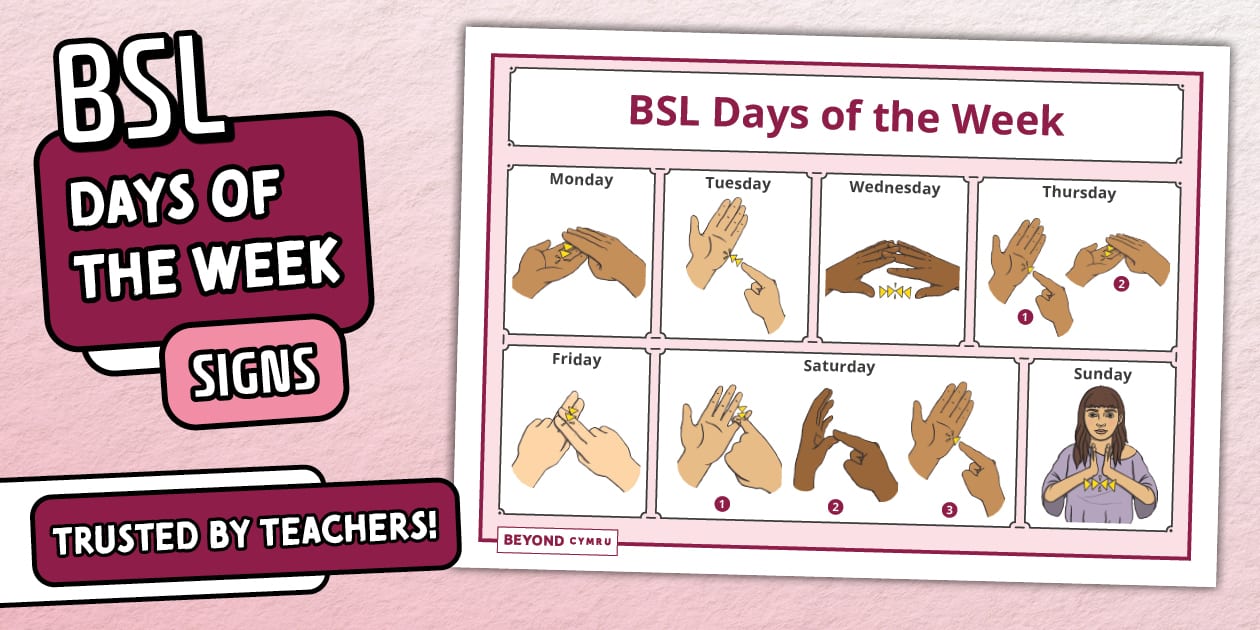 Beyond Cymru: BSL Days of the Week Signs Flashcards