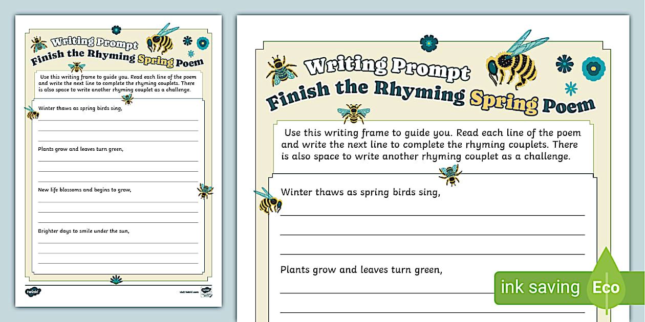 Writing Prompt: Finish the Rhyming Spring Poem - Twinkl