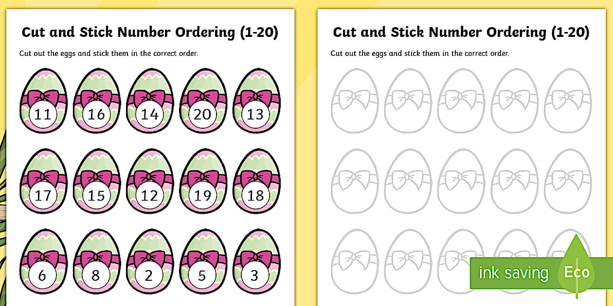 Easter Themed Cut Stick Number Ordering Easter Egg Activity 1-20