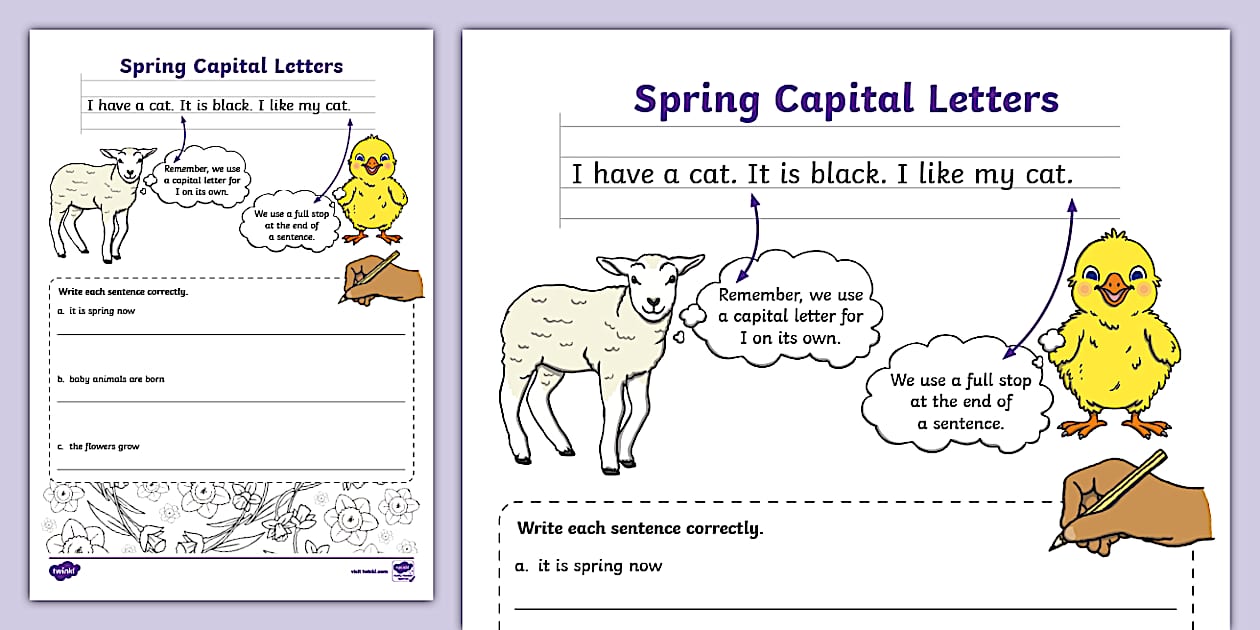 Spring Capital Letters Sentences Activity Sheet - Twinkl
