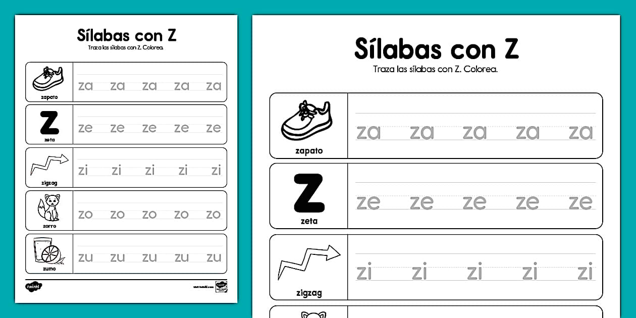 Actividad: Sílabas iniciadas con Z / Twinkl USA - Twinkl