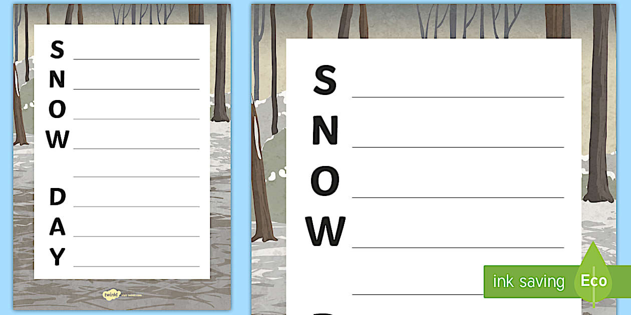 KS2 Snow Day Acrostic Poem Writing Worksheet - Twinkl