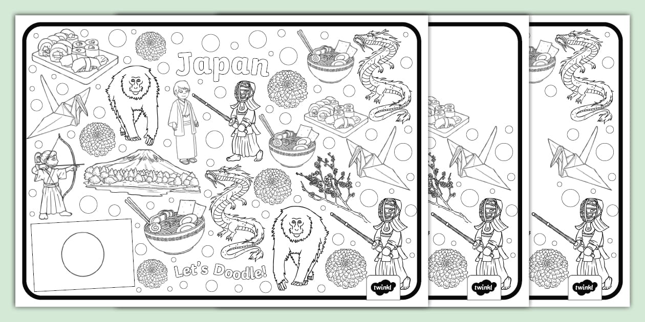 Japan Doodle Colouring Pages - Twinkl - KS1 (teacher made)