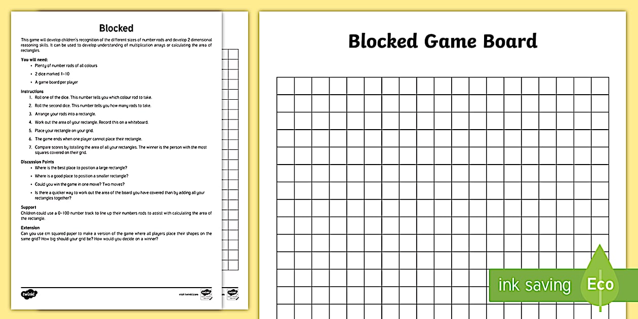 Blocked Number Rods Area Board Game - Twinkl