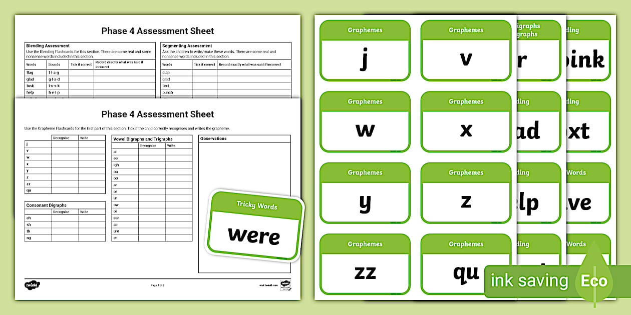 Editable Phase 4 Phonics Letters and Sounds Assessment Sheets