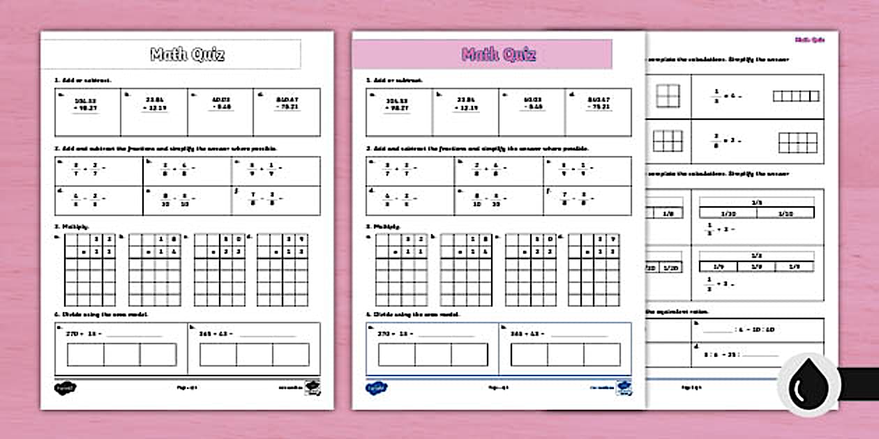 Gr. 5 Math Operations Test: Add, Subtract, Multiply, Divide