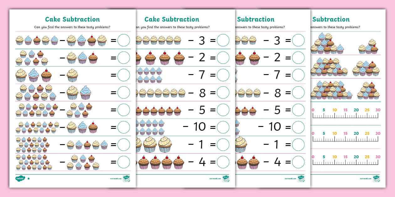 Cake Subtraction Differentiated Activity Sheets - Twinkl