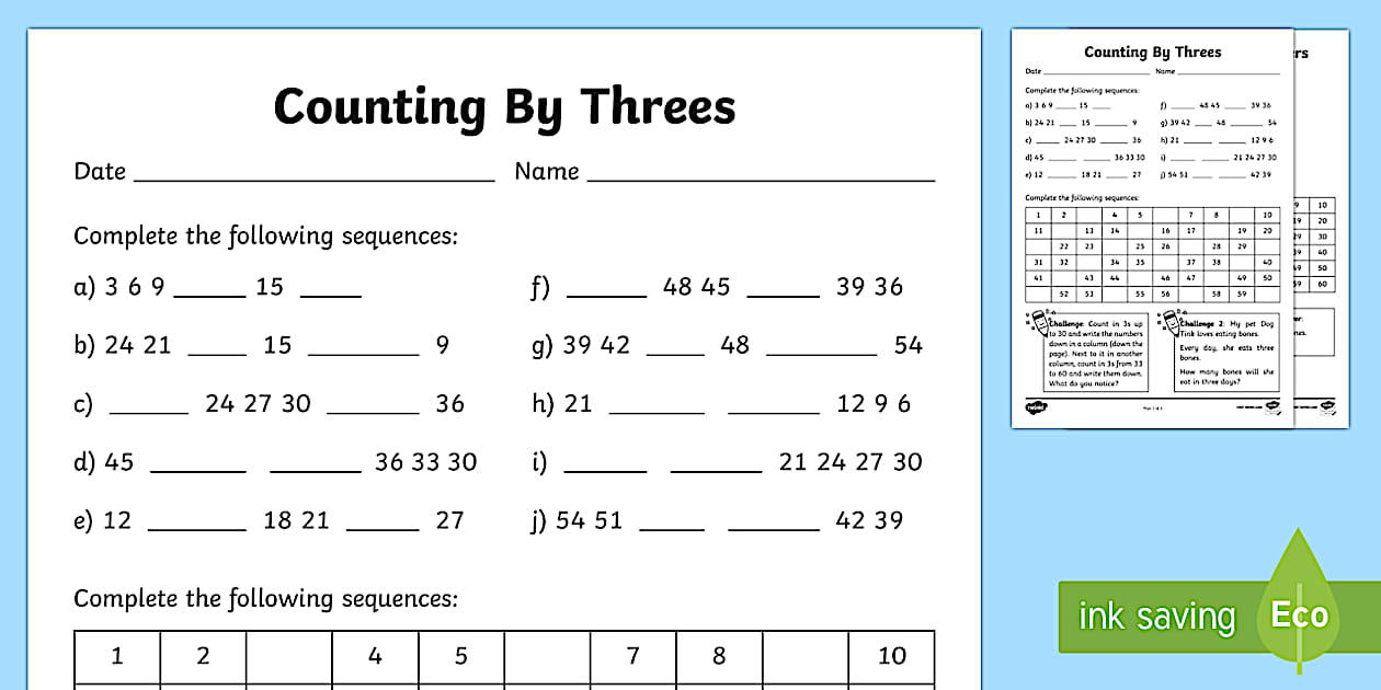 Counting By 3s Worksheet / Worksheet (teacher made) - Twinkl