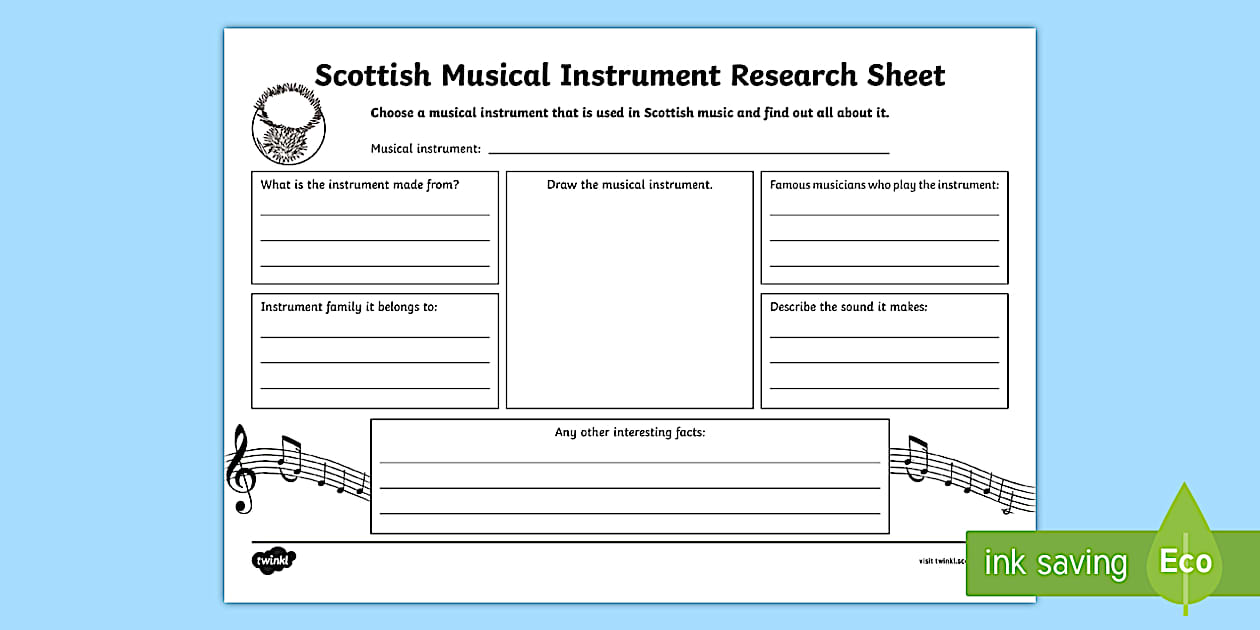 Scottish Musical Instrument Research Worksheet / Worksheet