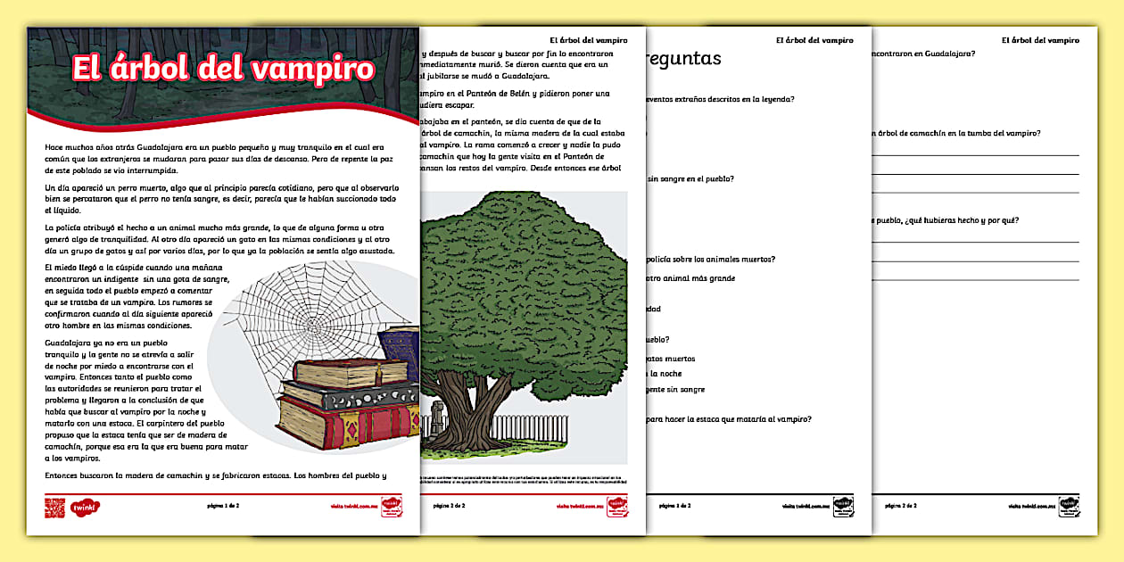 Leyenda del árbol del vampiro - comprensión lectora