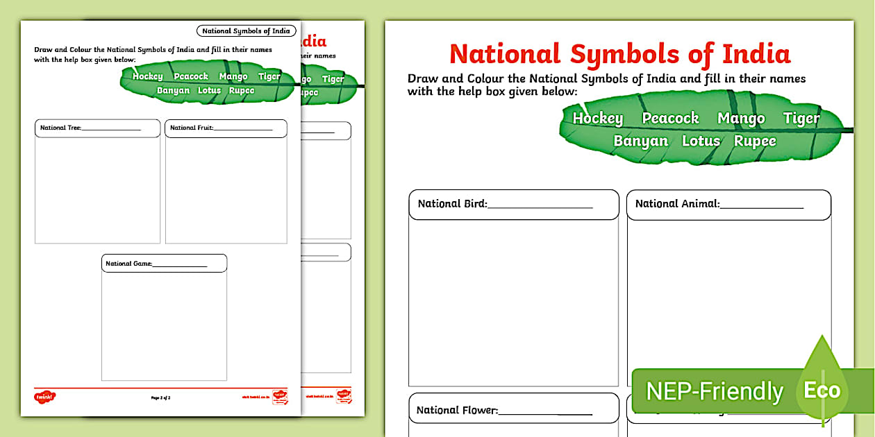 Editable National Symbols of India Worksheet - Twinkl