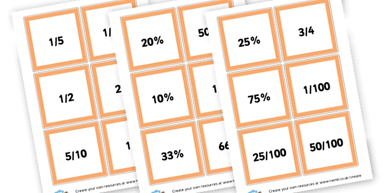 fraction and percentage cards (teacher made) - Twinkl