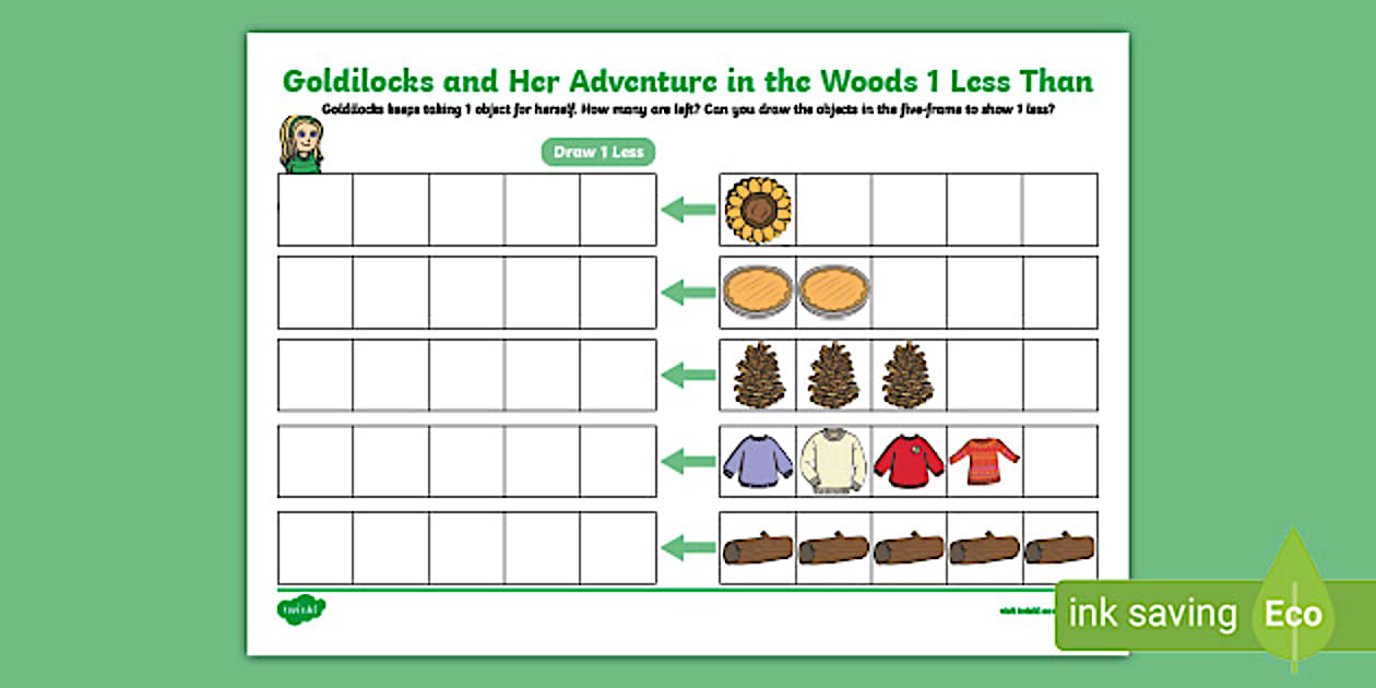 👉 Goldilocks and Her Adventure in the Woods- One Less Than Numbers to 5
