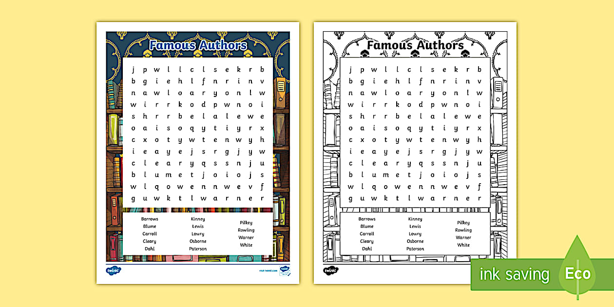 Famous Authors Word Search for 3rd-5th Grade (Teacher-Made)