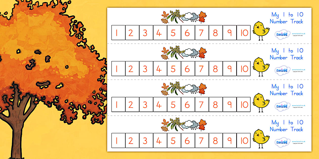 Black and White Autumn Number Track 1-10 (Teacher-Made)