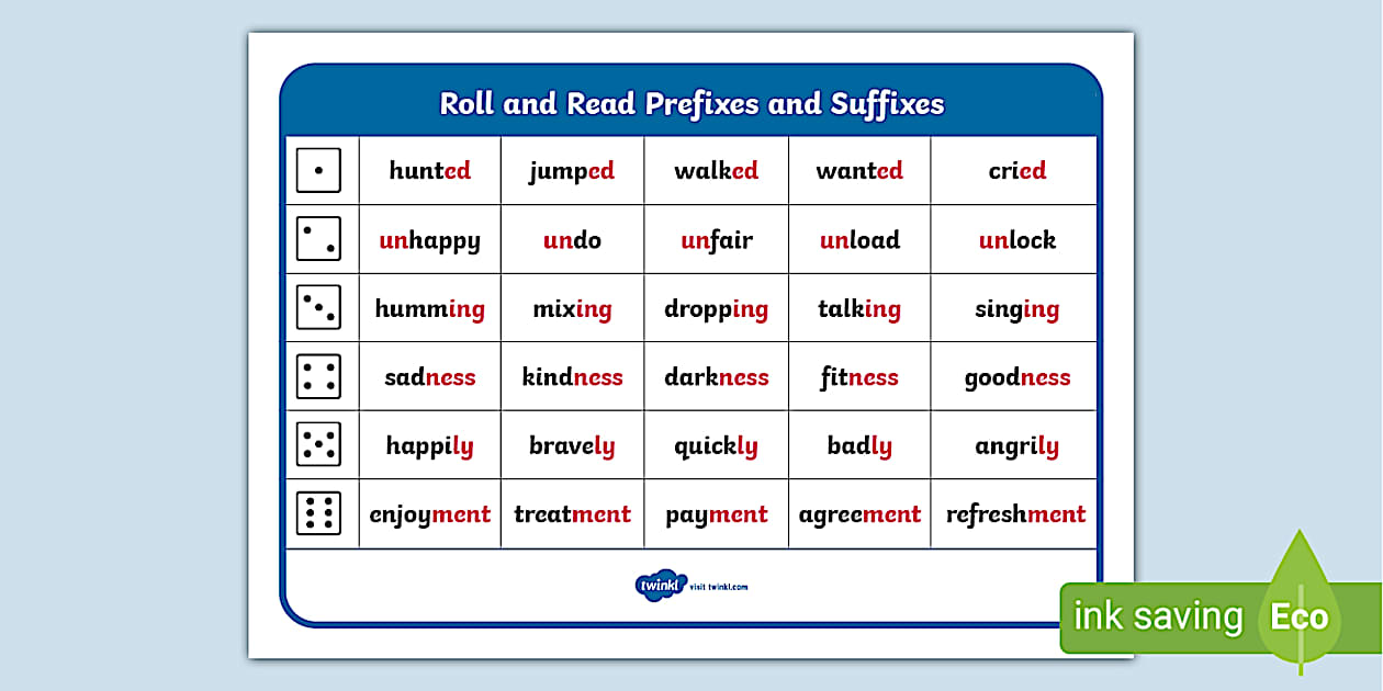 Roll and Read Prefixes and Suffixes (teacher made) - Twinkl