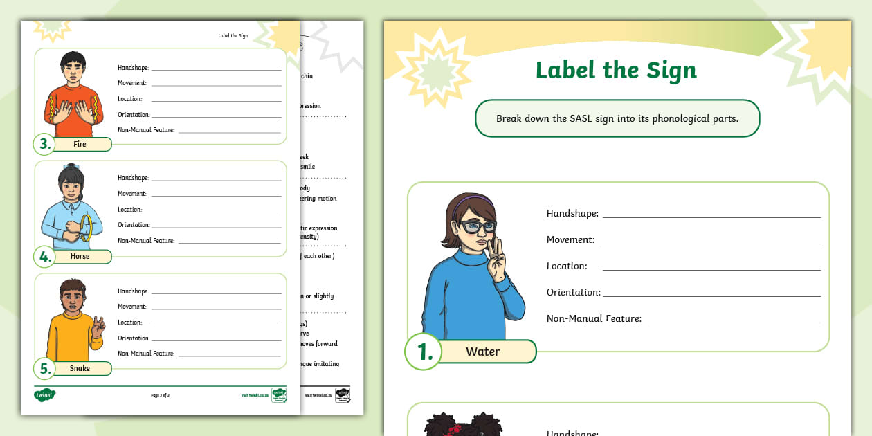 SASL Label the Sign Worksheet (teacher made) - Twinkl