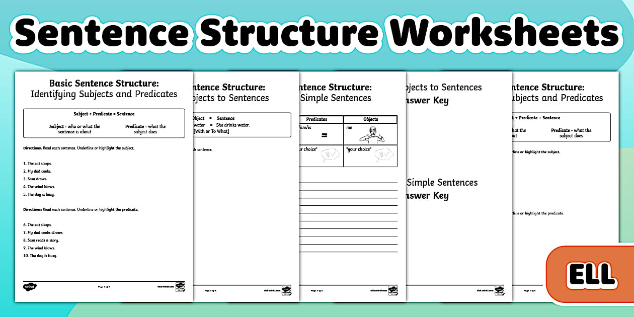 Basic Sentence Structure | Subject & Predicate Worksheets for ELL
