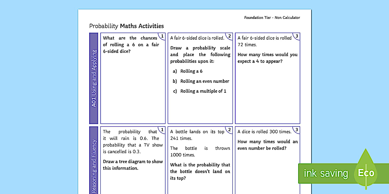 Foundation Maths Probability Revision Mat (Non-Calculator)