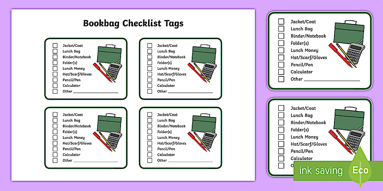 Book Bag Checklist Signs and Labels (Teacher-Made) - Twinkl