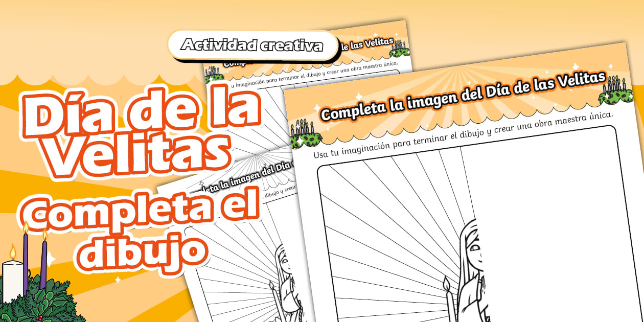 * NEW * Guía de trabajo: Completa el dibujo - Día de la Velitas