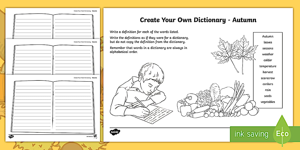 Autumn Key Vocabulary Create Your Own Dictionary - Twinkl