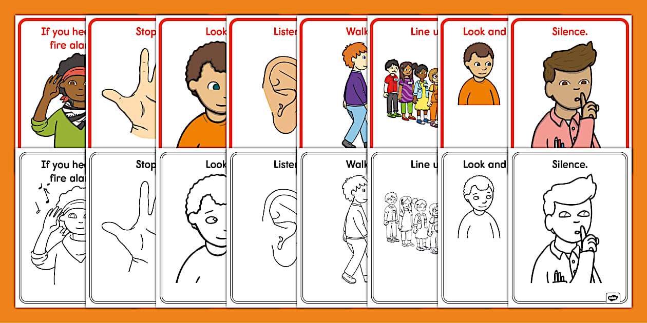 Fire Drill Routine Posters | Instructions for Kids | Twinkl