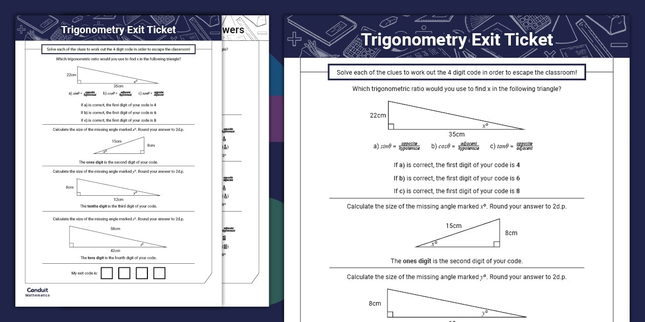 Trigonometry (Angle Only) Exit Ticket (teacher made)