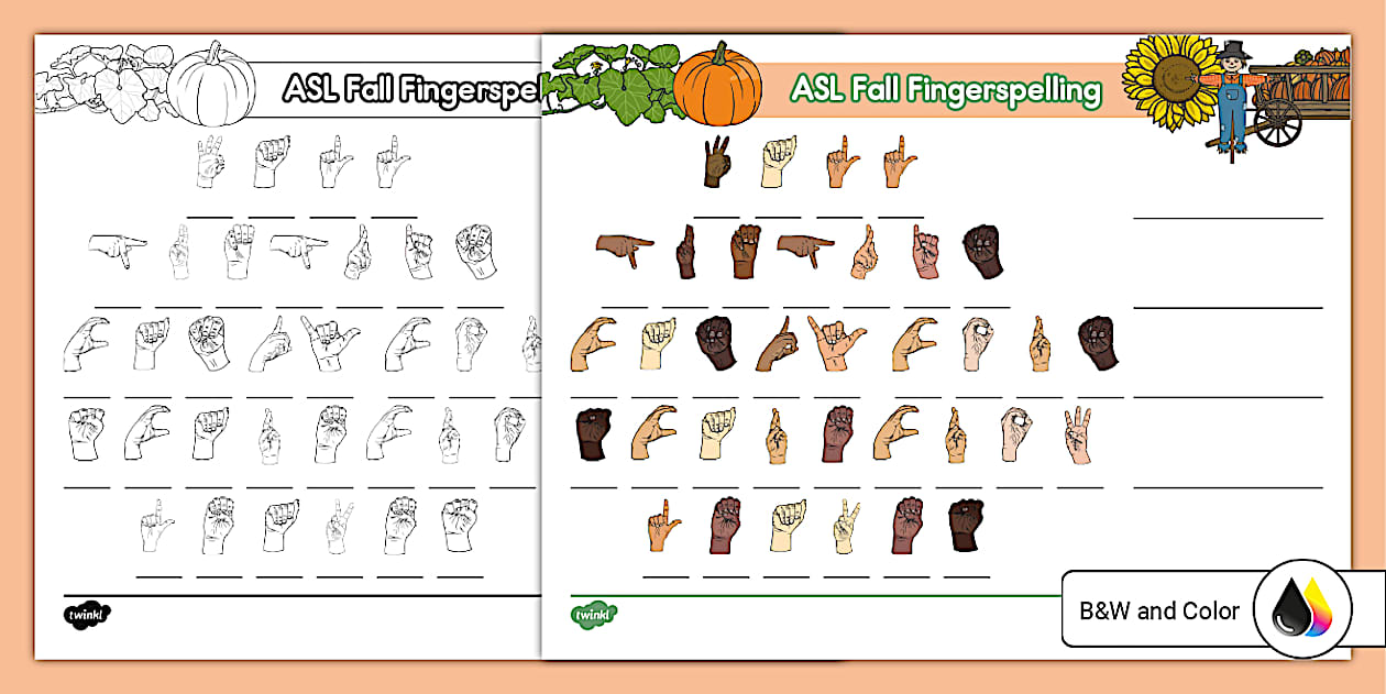Sign Language for Fall Fingerspelling Worksheet | Twinkl USA
