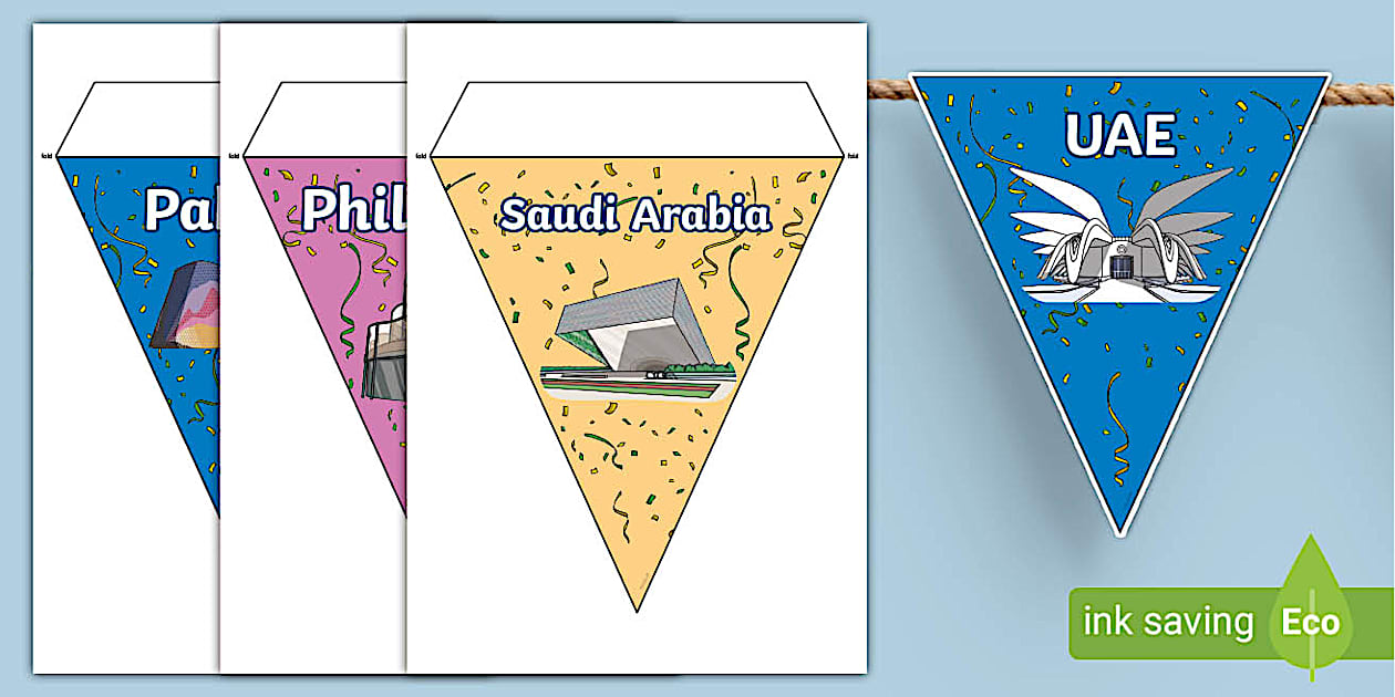 Country Pavilions in Expo 2020 Dubai Display Bunting