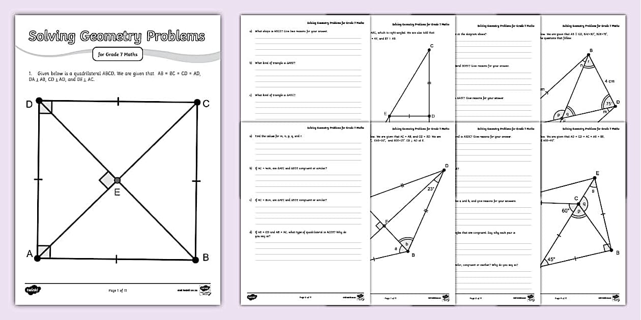 Solving Geometry Problems for Grade 7 Maths Activity Sheet