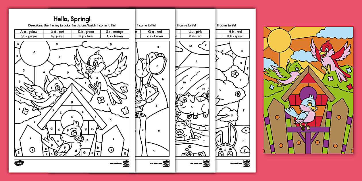 Spring Color by Letter Worksheets for PreK-K (teacher made)