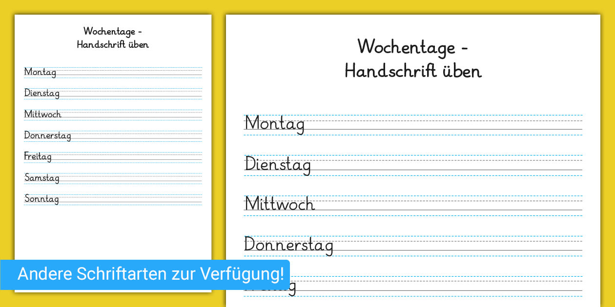Wochentage - Handschrift üben - Arbeitsblatt