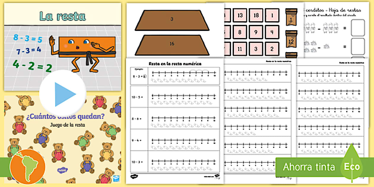Pack de recursos: restas hasta el 10 (teacher made) - Twinkl