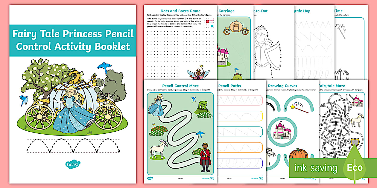 Fairytale Princess Pencil Control Activity Book - Twinkl