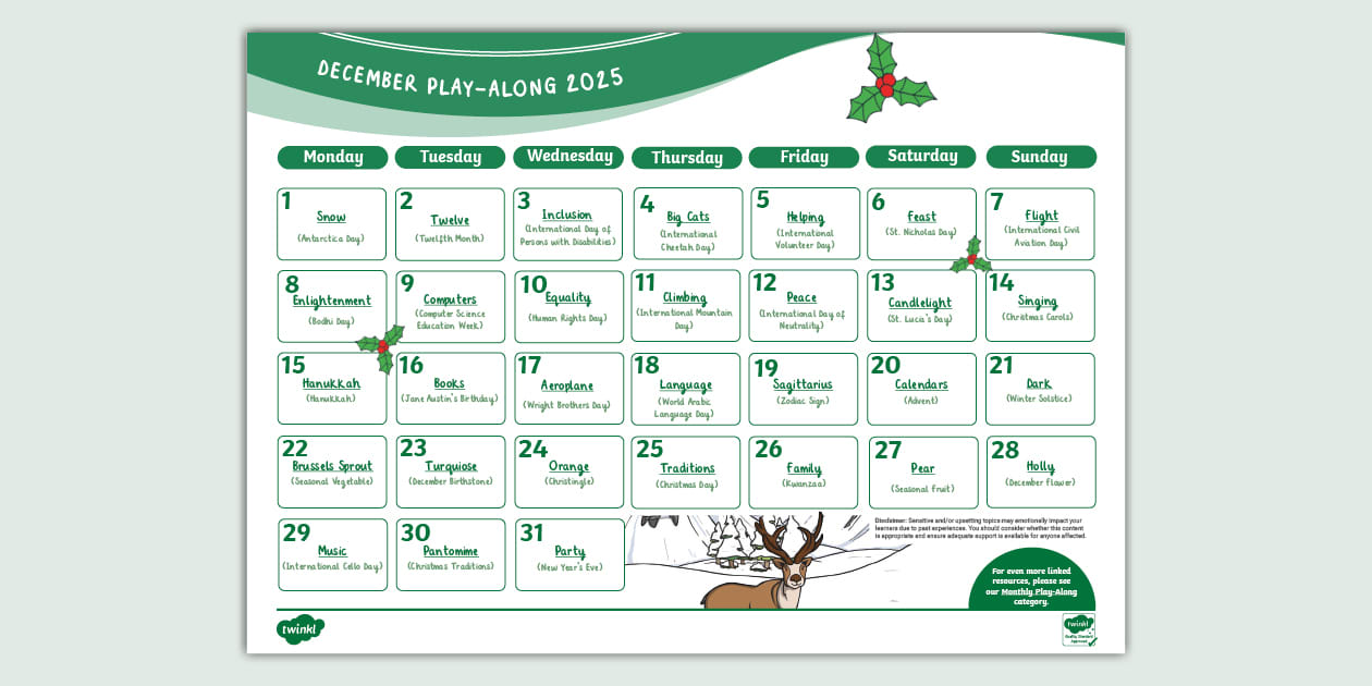 December Play-Along Calendar (2025) (teacher made) - Twinkl