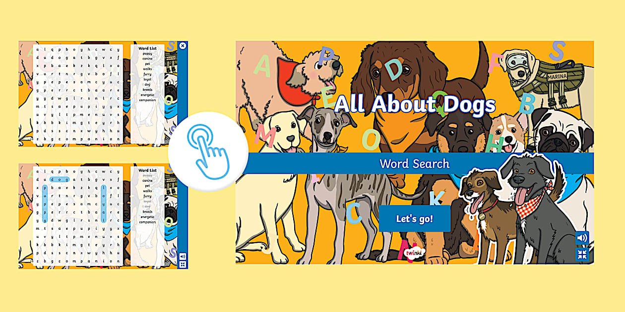 All About Dogs Interactive Word Search - Twinkl