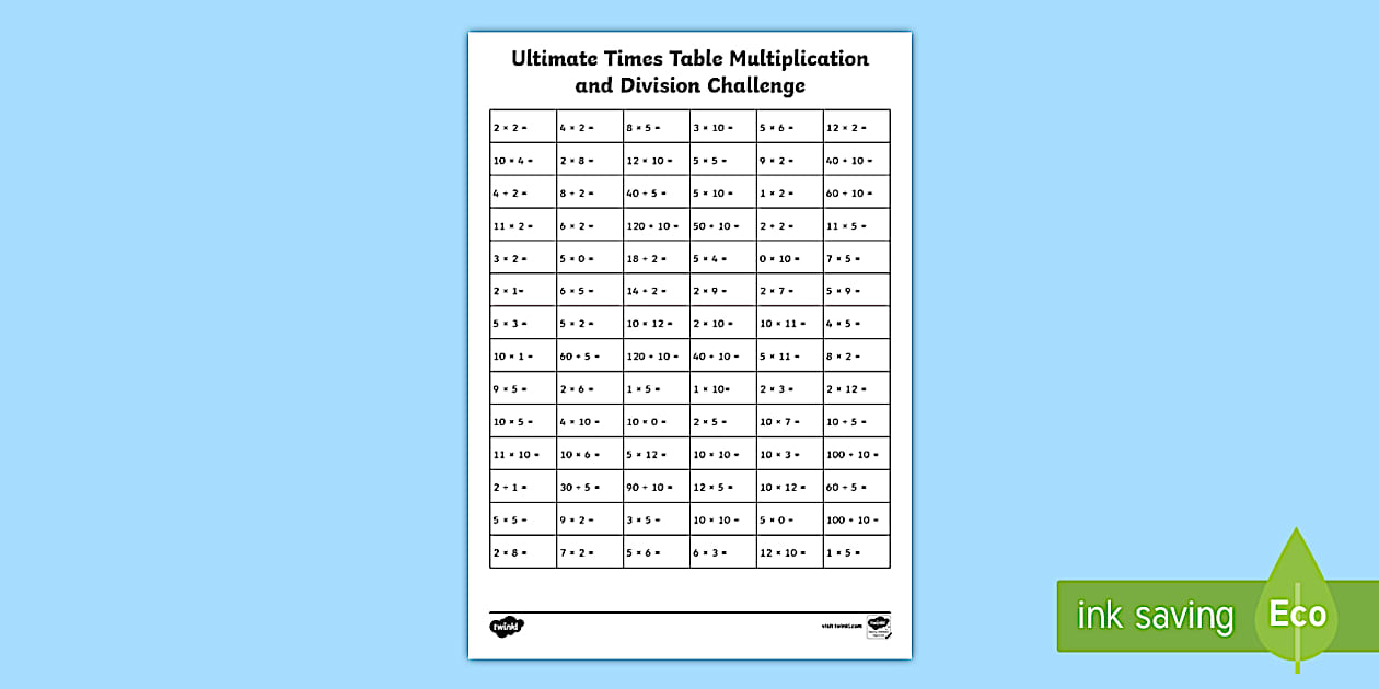 Math Multiplication Table Challenge - Teaching Resources